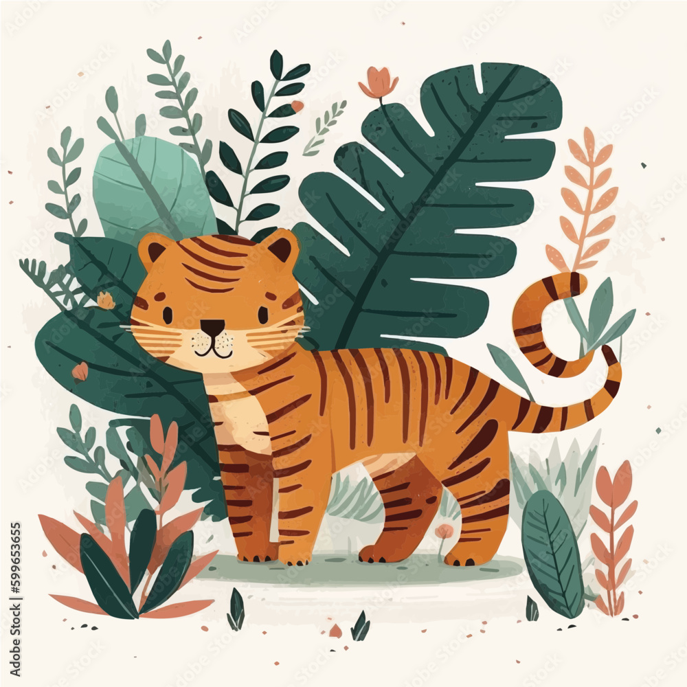 cute cute Tiger simple, vibrant matte palette, cartoon, children book ...