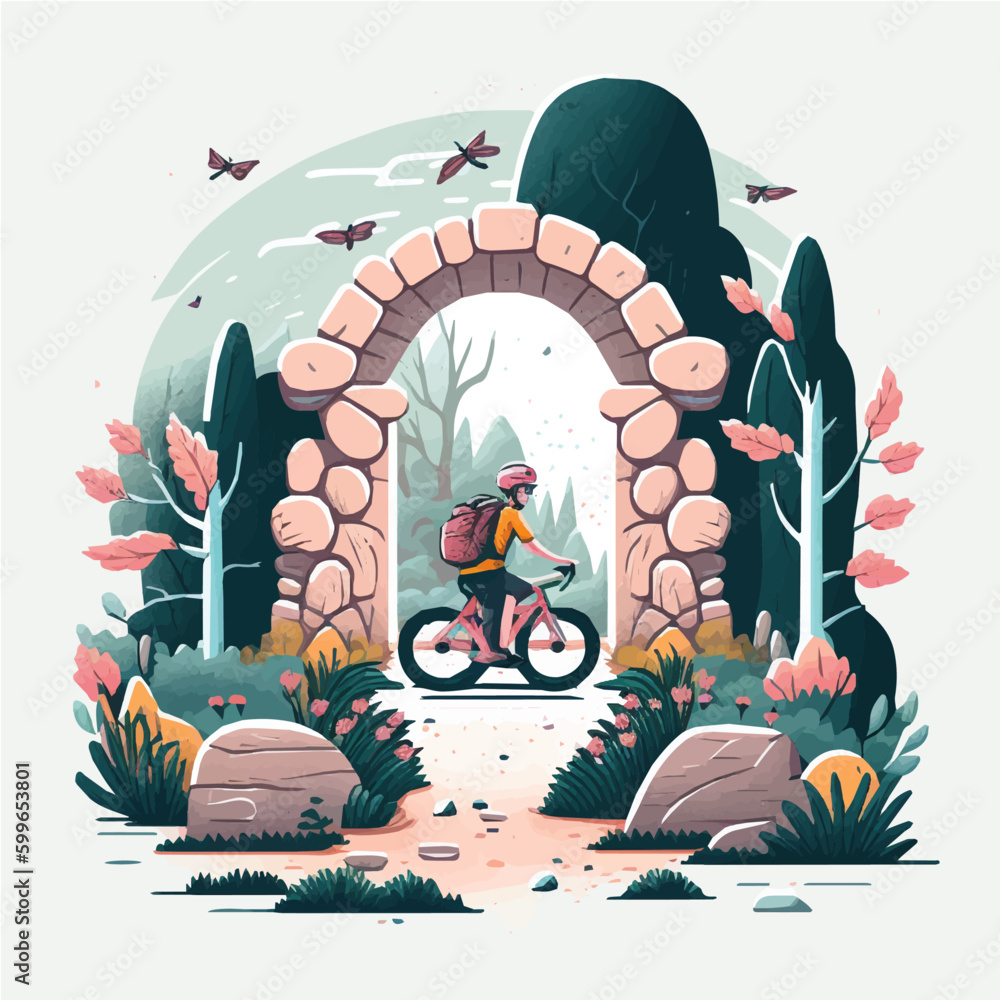 Vector illustration of a challenge character Going on a bike ride ...