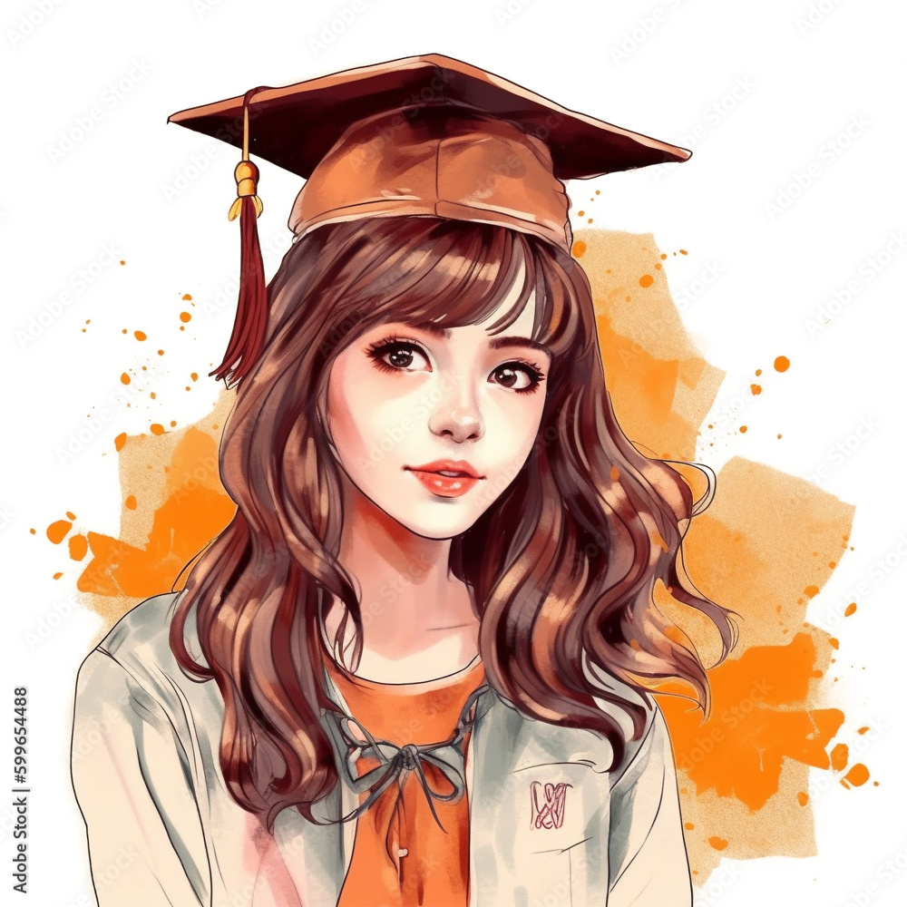 Graduation Girl Watercolor Png Art For Sublimation Design, Generative ...