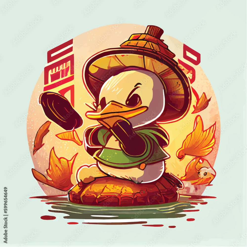 cute Peking duck food character, cartoon, children book style, artistic ...