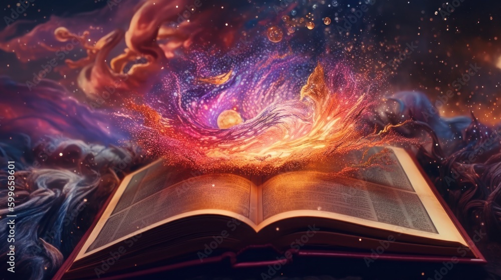 Open book with galaxy milky way stars other dimension cloud space Made ...