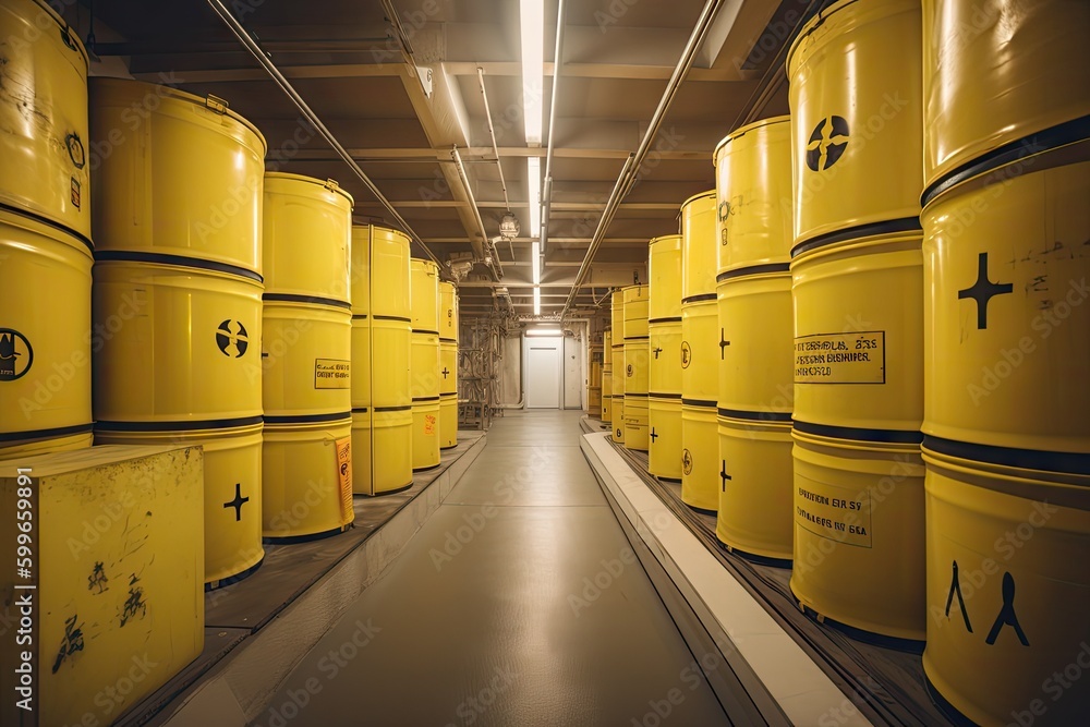 Ilustracja Stock: nuclear waste storage facility with radiation signs ...