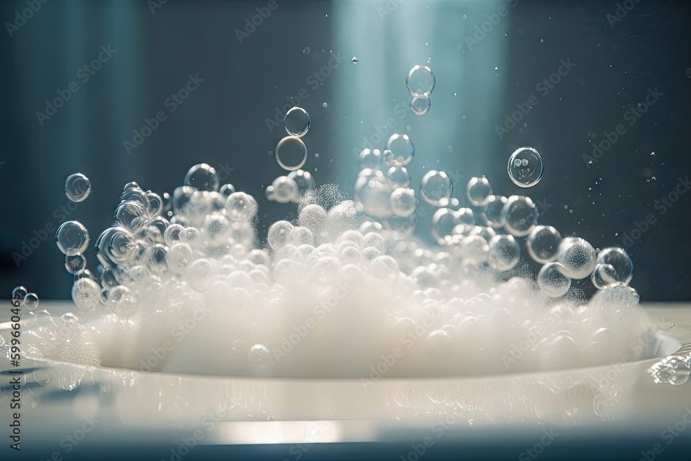 bubbles floating on the surface of a hot bubble bath, with steam rising ...