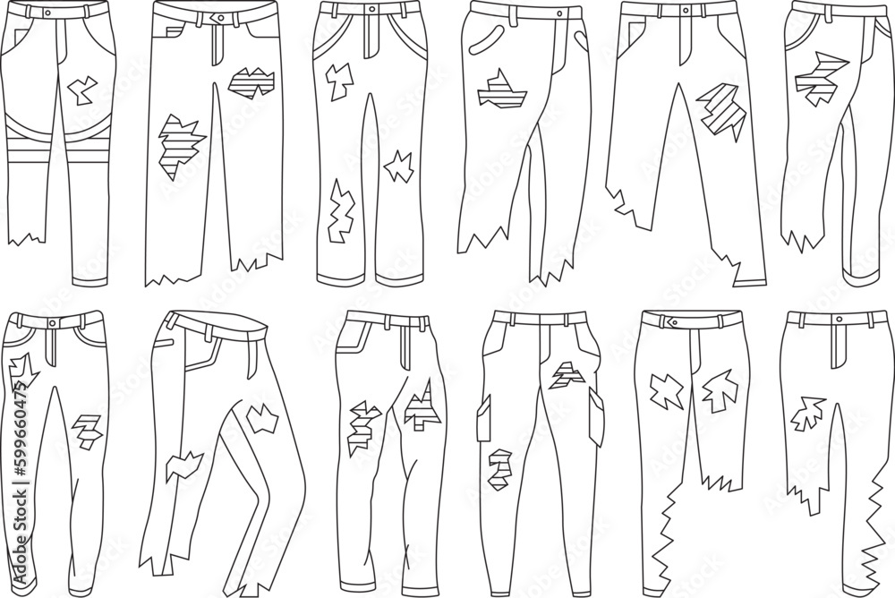 Ripped Pant Outline Bundle,Clip Art Stock Vector | Adobe Stock