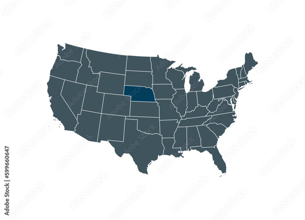 Map of Nebraska on USA map. Map of Nebraska highlighting the boundaries ...