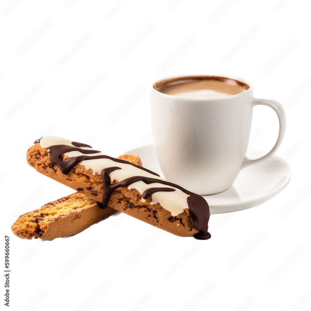 isolated, coffee with Biscottis chocolate dipped and drizzled, Food ...