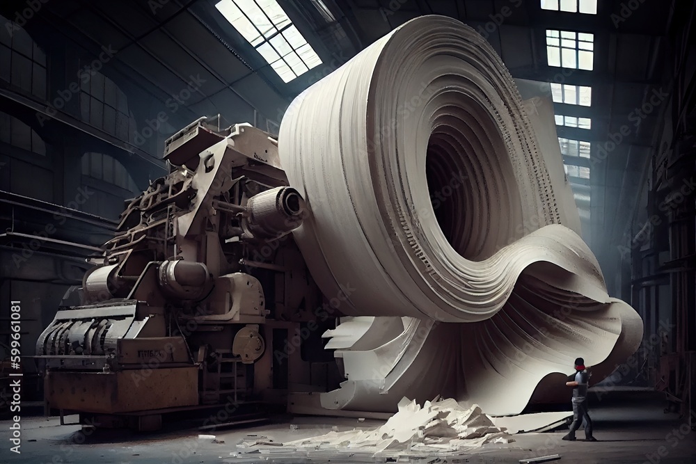 paper factory, with huge machines transforming raw materials into ...