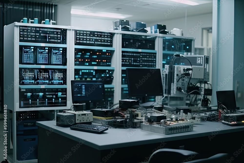 high-tech lab with iot sensors and monitoring equipment testing the ...