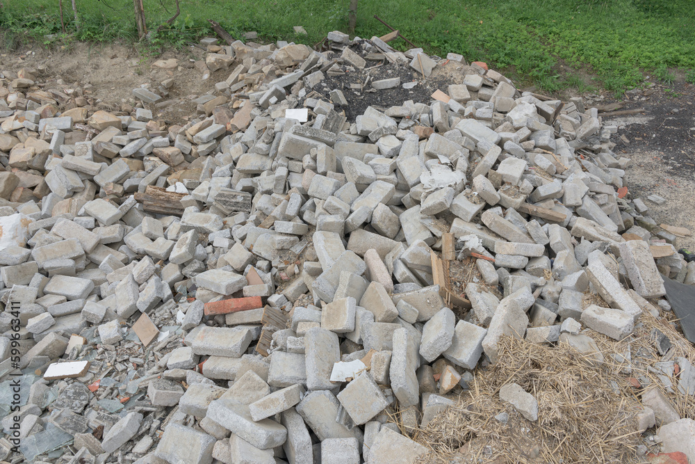 Aftermath after war debris rubble demolition ruin ruined field area ...