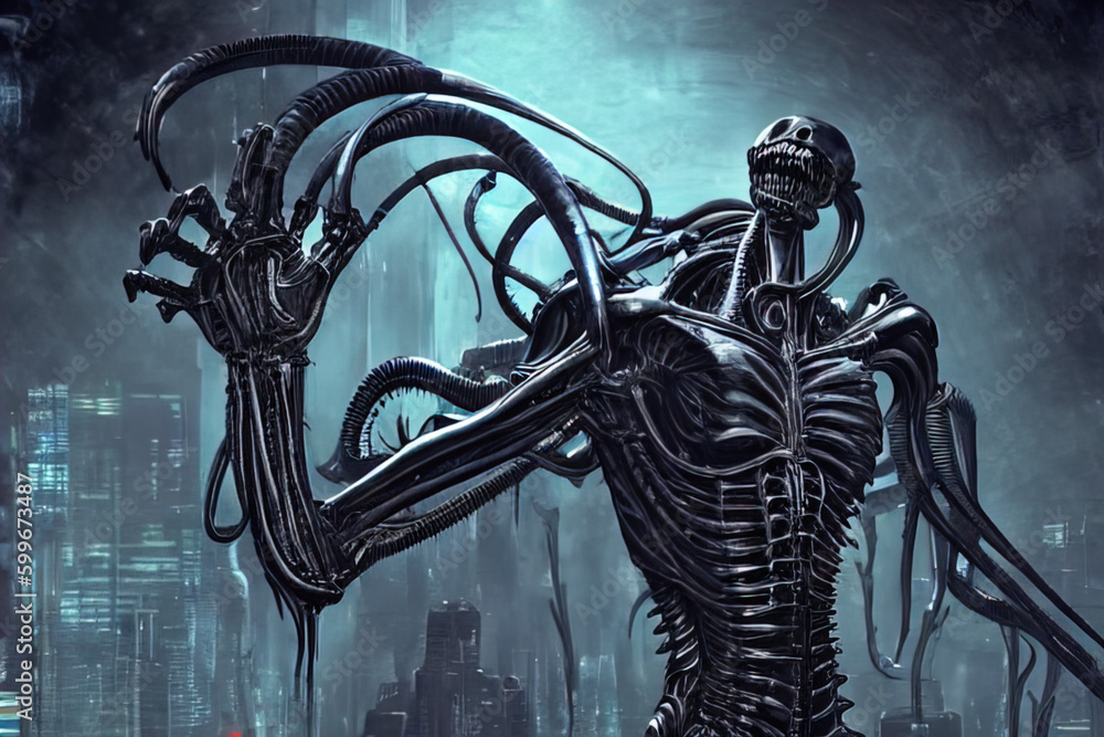 Alien xenomorph male biomechanical, full body cinematic style digital ...