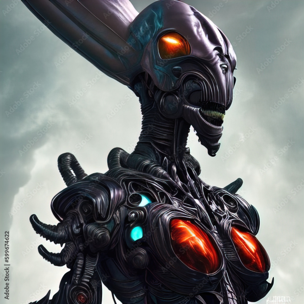Alien xenomorph male biomechanical, full body cinematic style digital ...