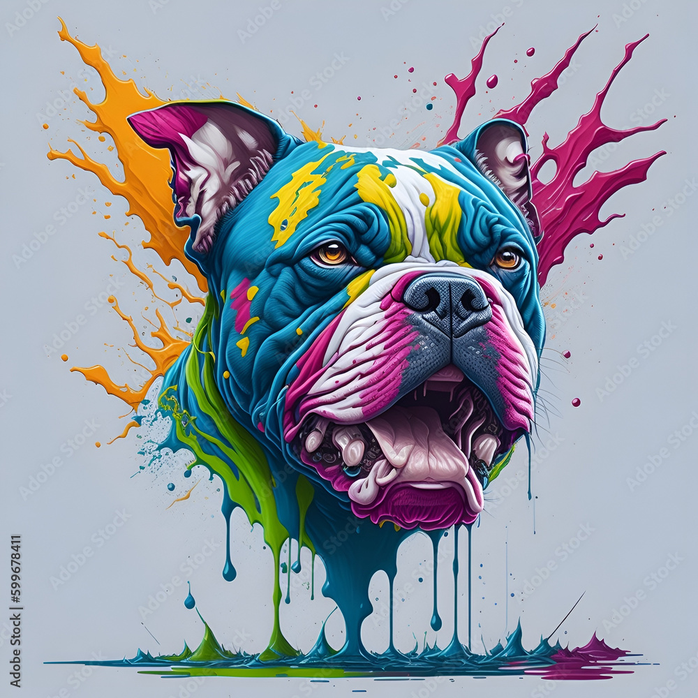 Splash art, a American bully head, splash style of colorful paint with ...