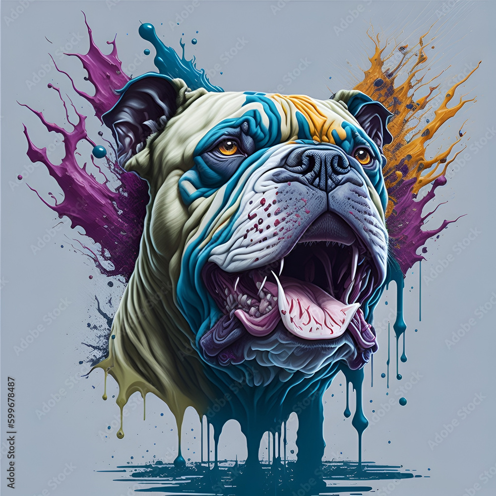 Splash art, a American bully head, splash style of colorful paint with ...