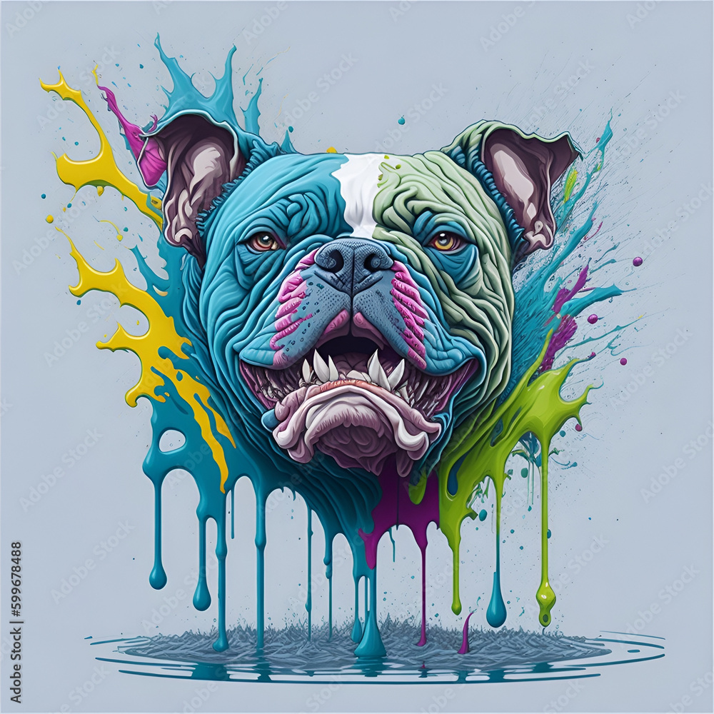 Splash art, a American bully head, splash style of colorful paint with ...