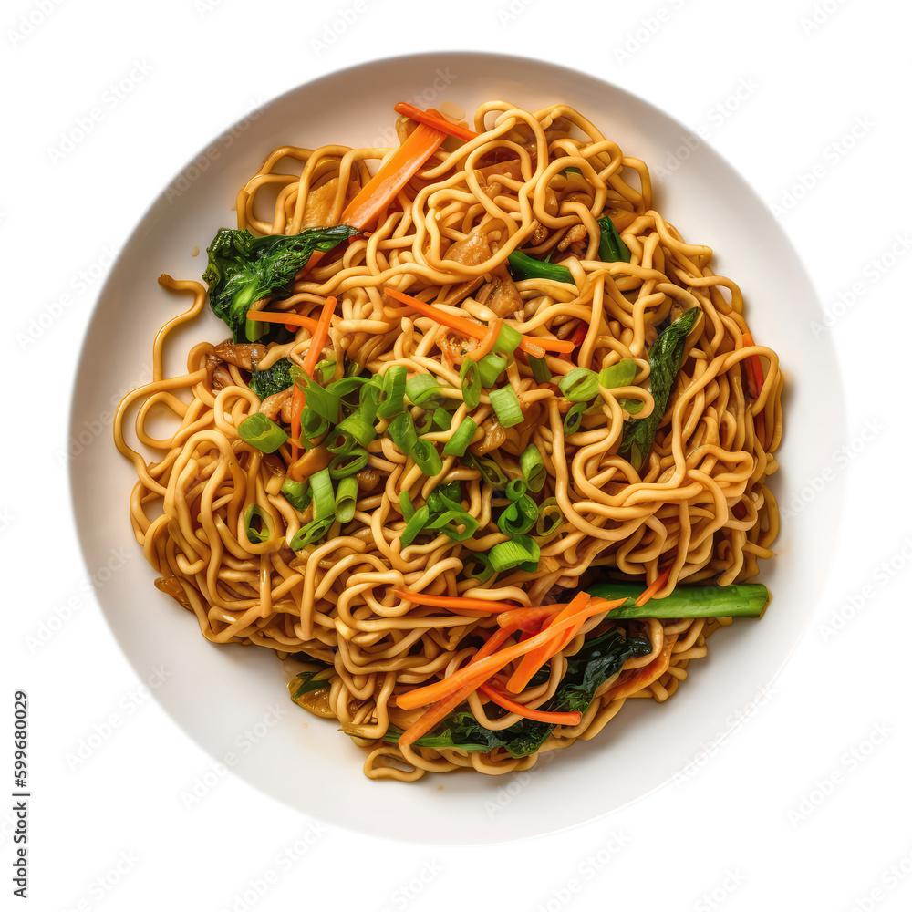 Yakisoba Japanese Dish On White Plate. Isolated On A Transparent ...