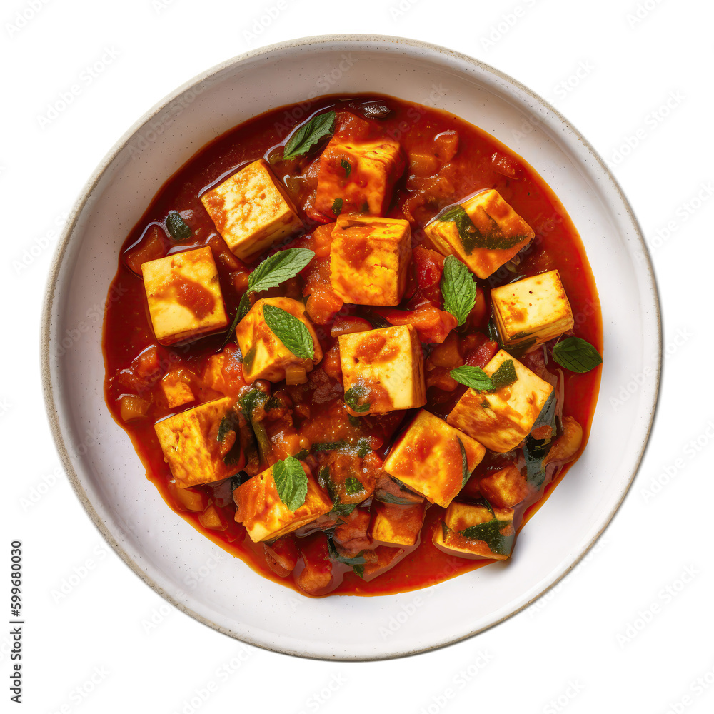 Kadai Paneer Indian Dish On White Plate. Isolated On A Transparent ...