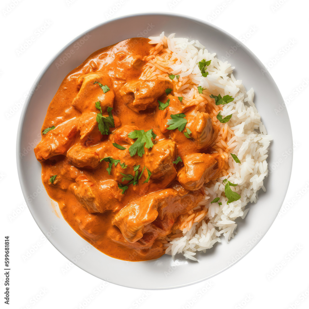 Butter Chicken Indian Dish On White Plate. Isolated On A Transparent ...