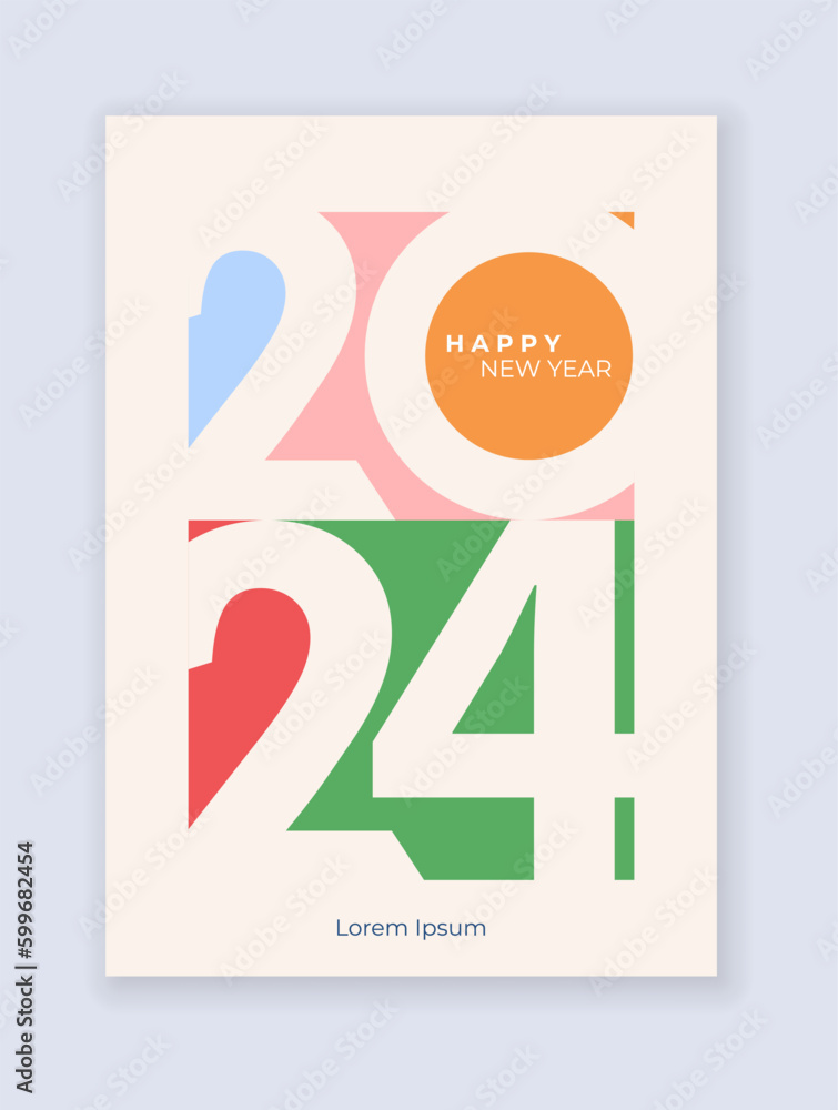 Cover design of 2024 happy new year. Strong typography. Colorful and ...