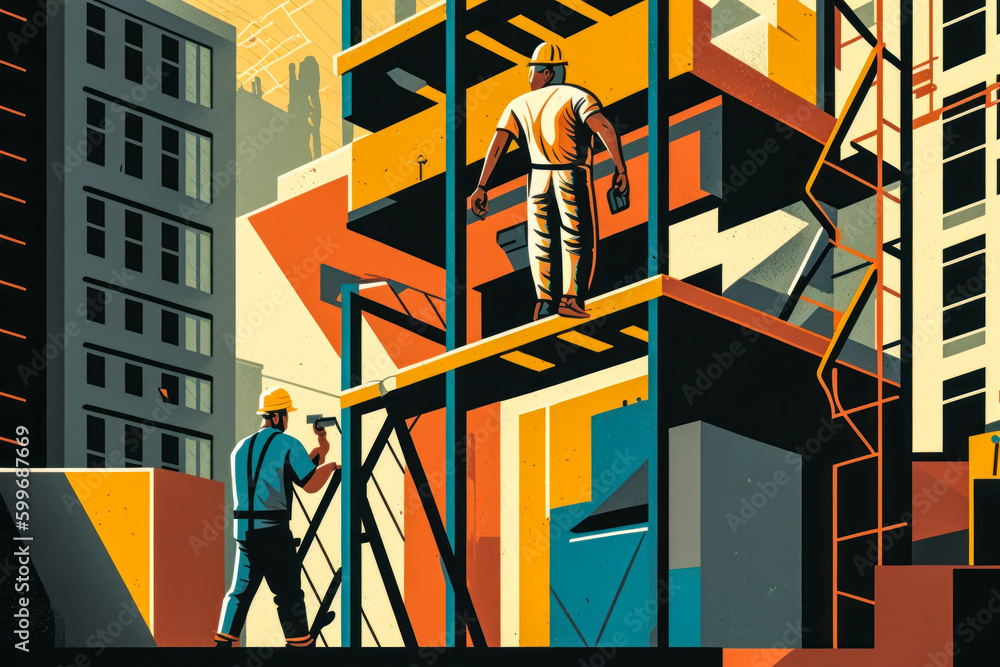 Illustration of a construction worker painting the exterior of a ...