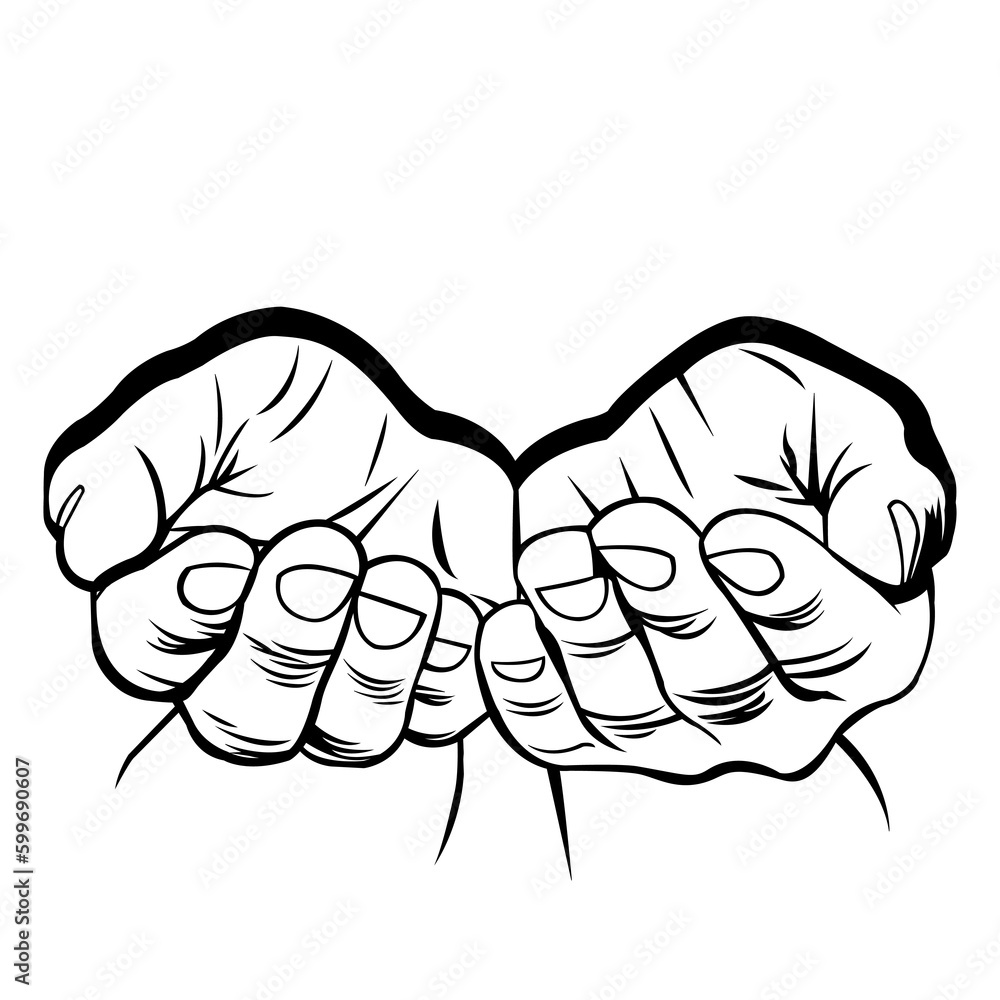 Open palm hand Muslim prayer symbol black and white illustration. Open ...