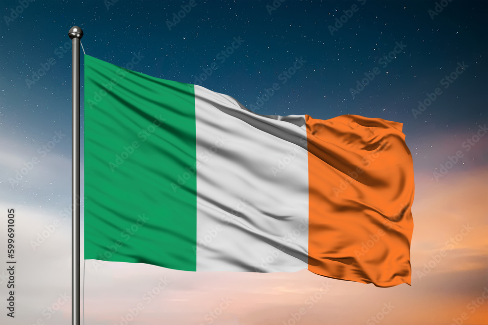 Waving flag of the Ireland. Pole Flag in the Wind. National mark ...