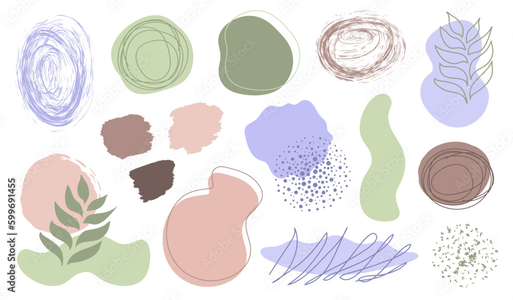 Abstract organic shapes set. Pastel colors boho calming palette. Hand ...