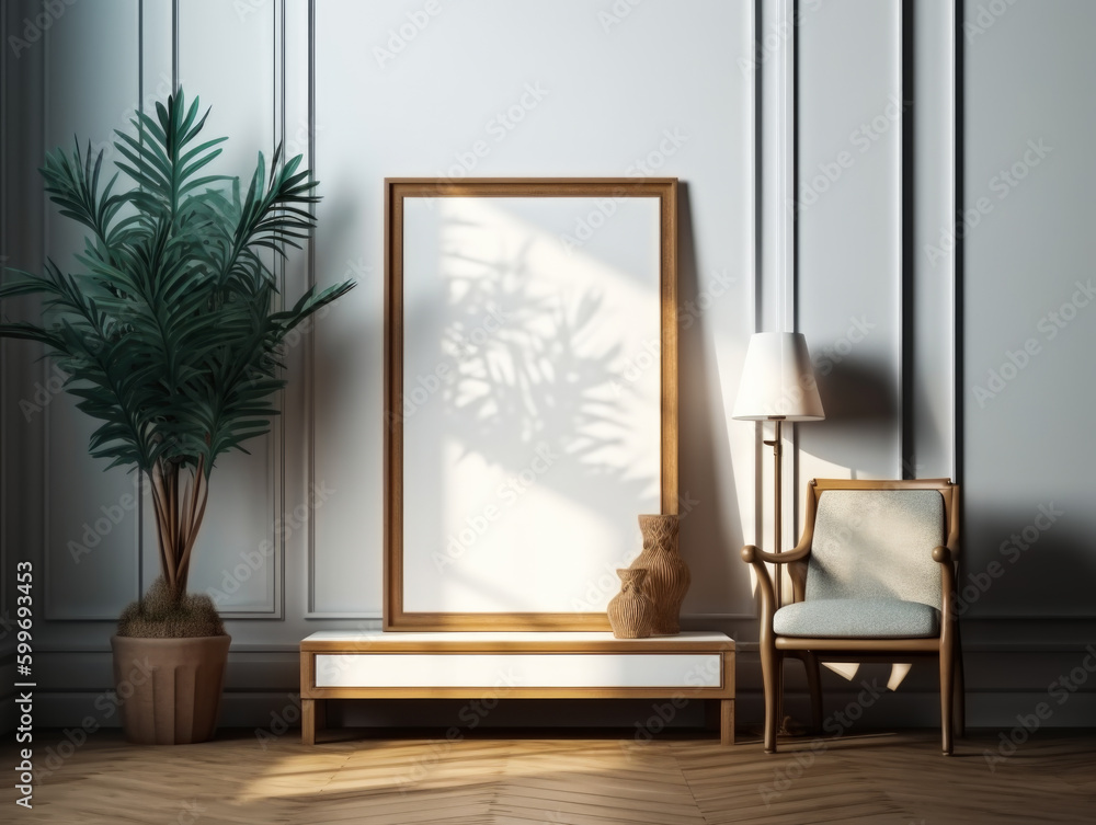 Mock up poster frame in classic interior background. picture frame on a ...