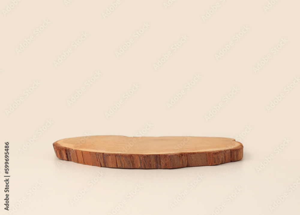 Wooden eco rustic pine tree wood circle disc platform podium on light ...