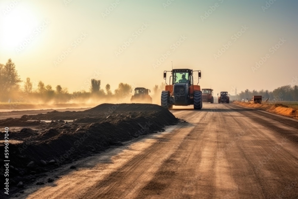 Construction site is laying new asphalt pavement, road construction ...