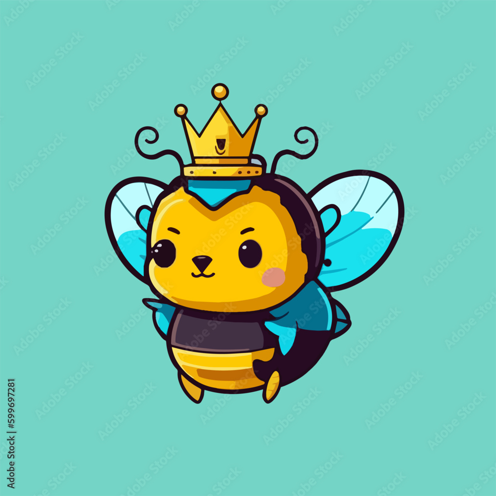 The queen bee is wearing a crown, a cute mascot for insects, with a ...