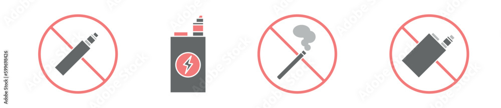 Stop smoking modern icon set, vaping ban concept, banned e-cigarette ...