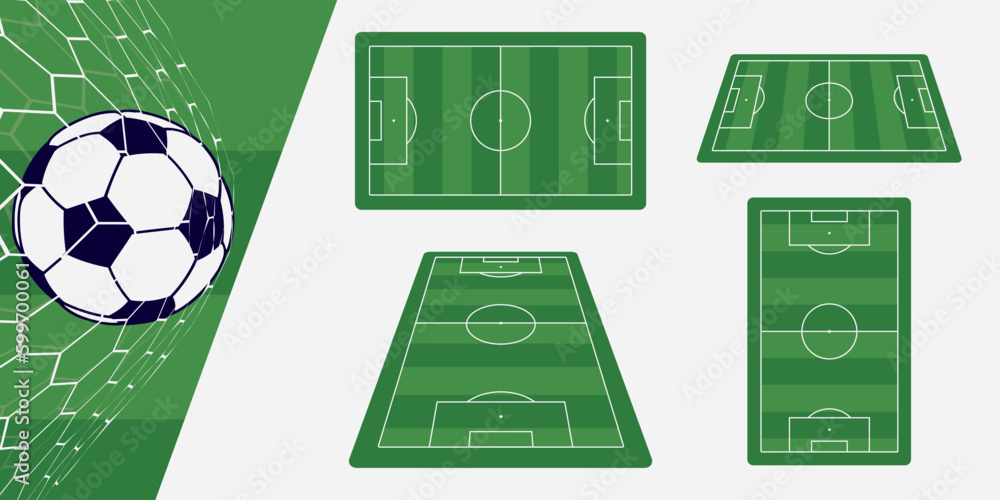 Football field with football bal scores goal. Soccer pitch scheme top ...