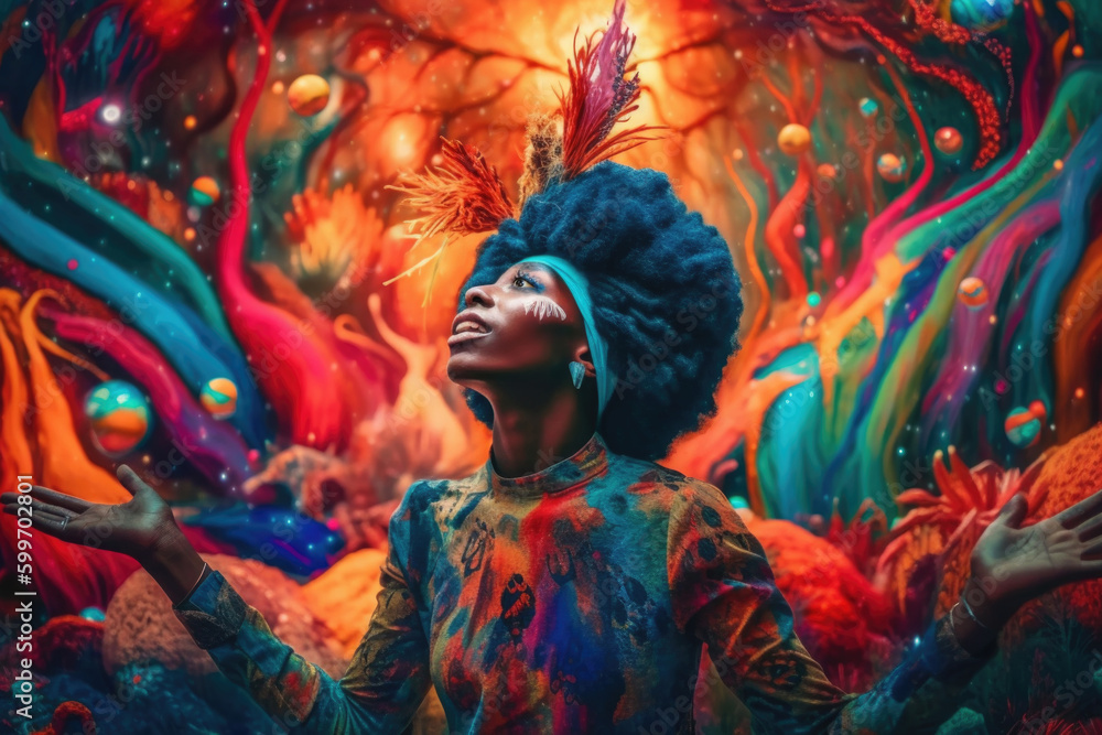 Black woman tripping on psychedelics LSD in forest. Generative AI ...