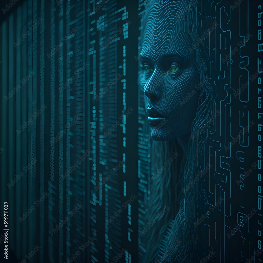 Artificial intelligence. Women Ai face in data sharing. Biometric ...