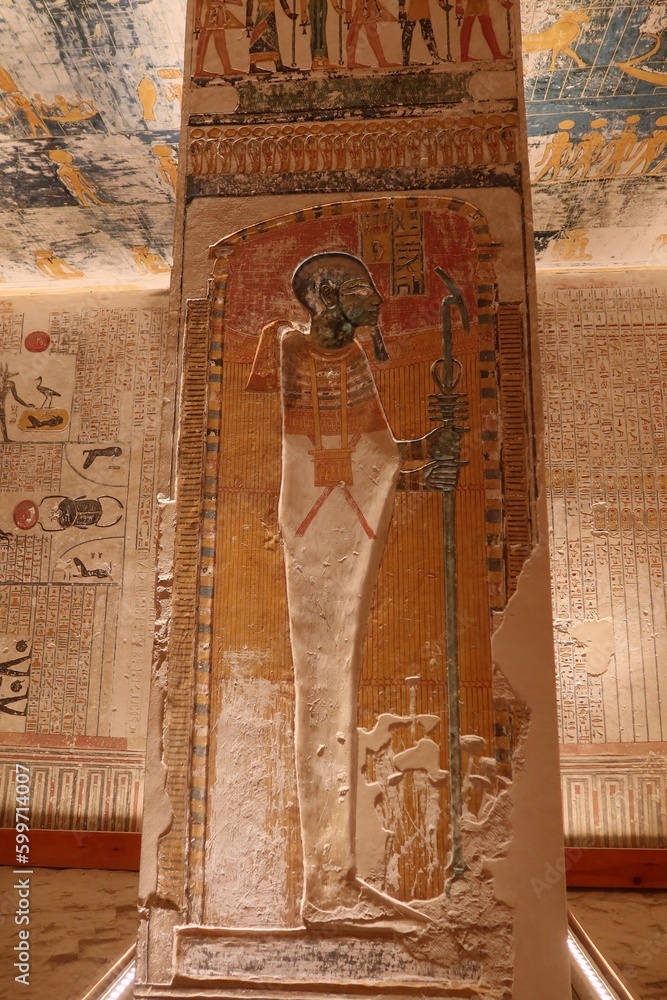Mural paintings of Ptah in Ramses V and Ramses VI tomb (KV9) in kings ...