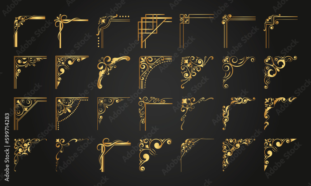 Set of decorative corner frames. Vintage calligraphic corners and ...
