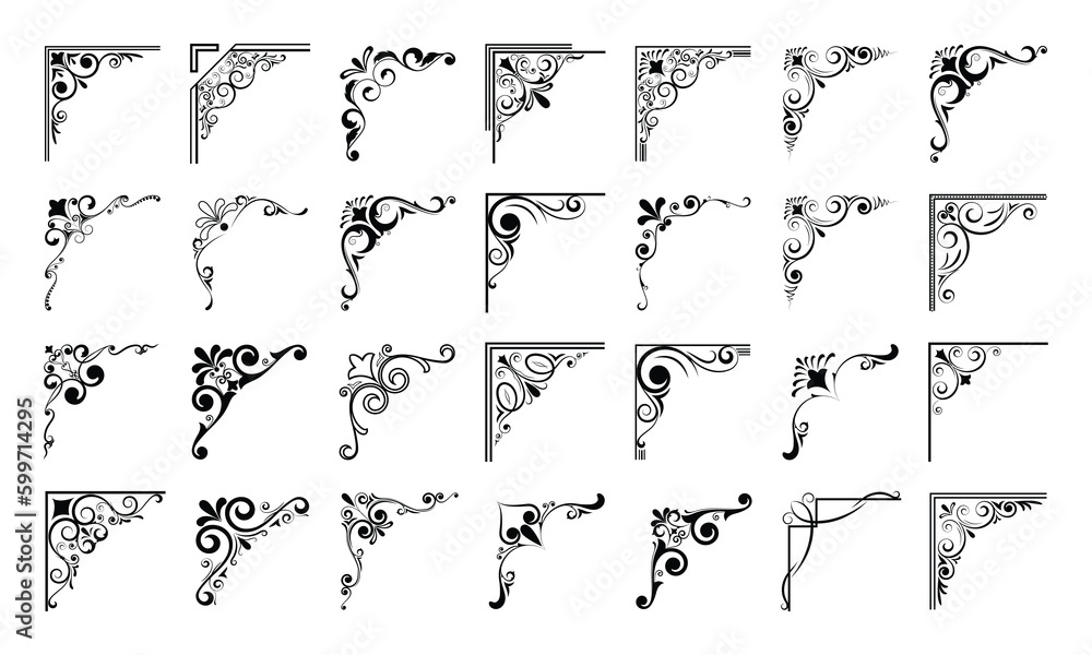 Set of decorative corner frames. Vintage calligraphic corners and ...