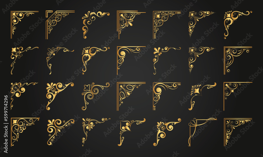 Set of decorative corner frames. Vintage calligraphic corners and ...