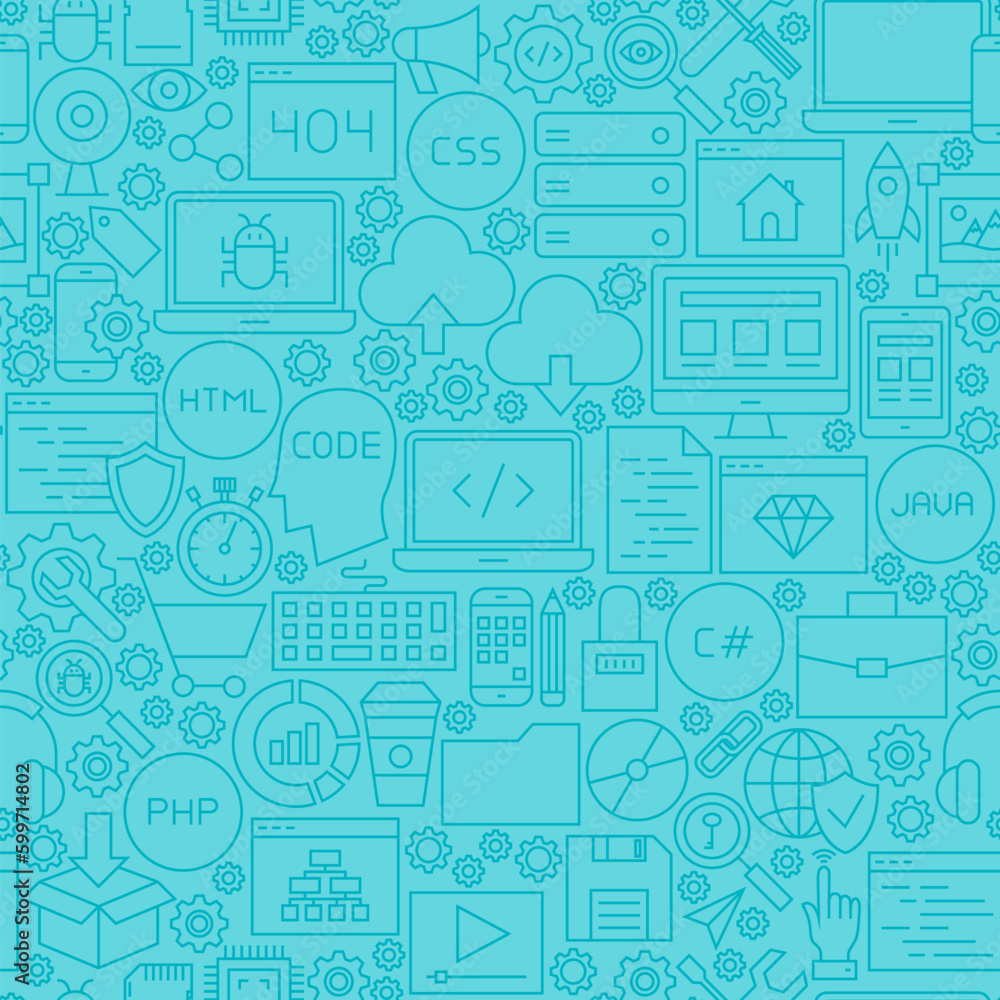 Blue Coding Line Tile Pattern. Vector Illustration of Outline Seamless Background. Programming ...