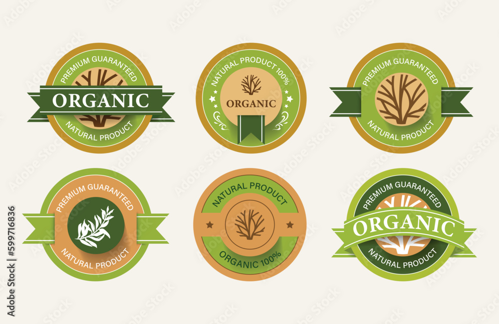 Vetor de Organic label, natural label, organic banner with green paper ...