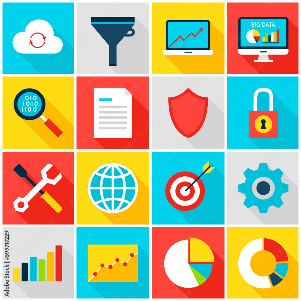 Big Data Analytics Colorful Icons. Vector Illustration. Business ...