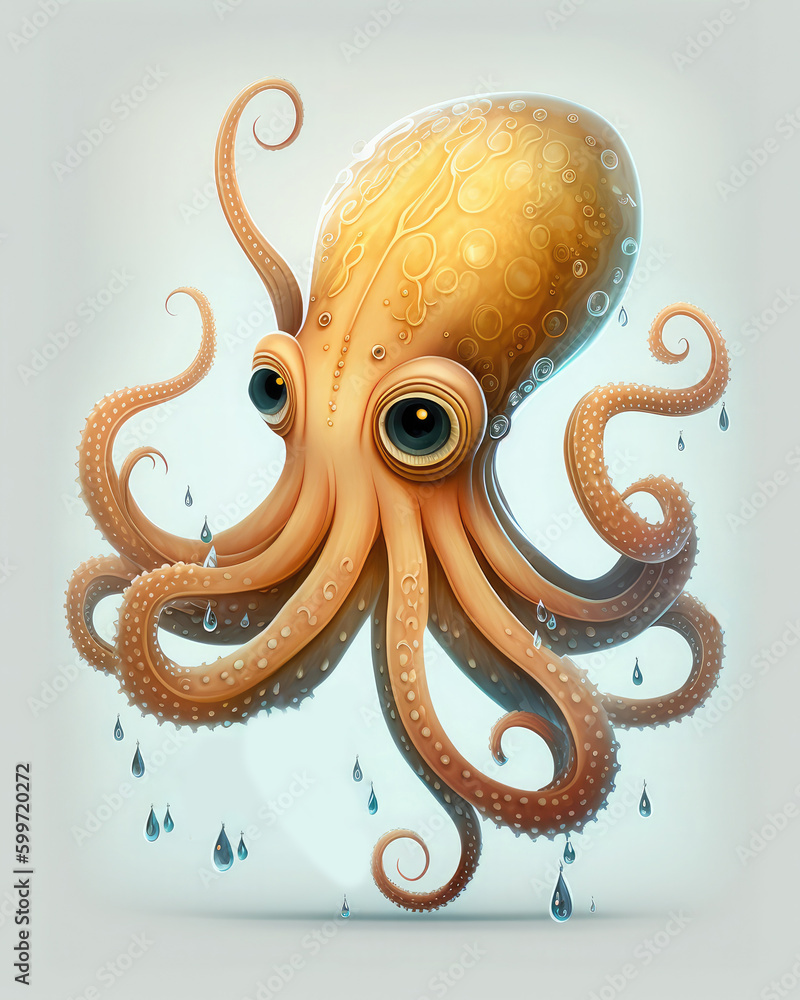 Cartoon illustration of a cute octopus on a neutral background ...