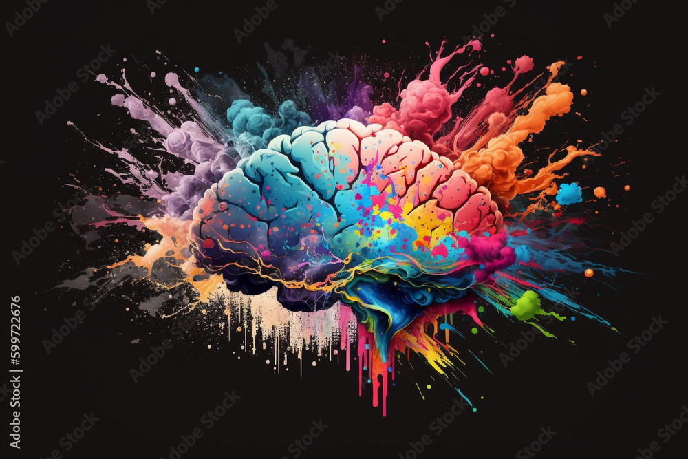 Genius brain color splash creative concept. Colored creativity and ...