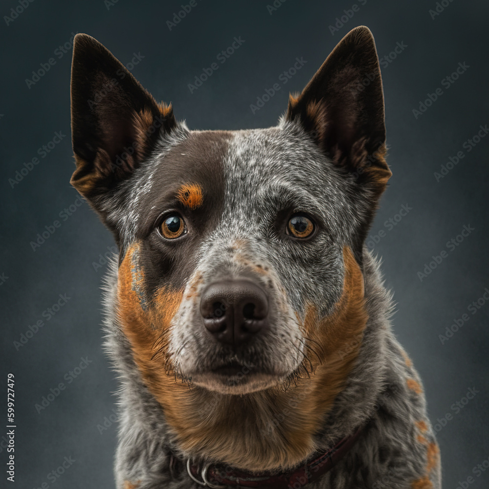 Australian blue heeler cattle dog sutdio portrait as domestic herder ...