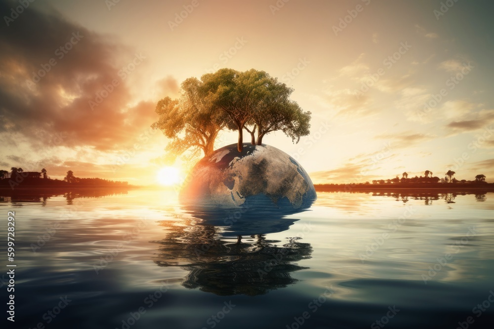 Planet earth climate change tree concept created with generative AI ...