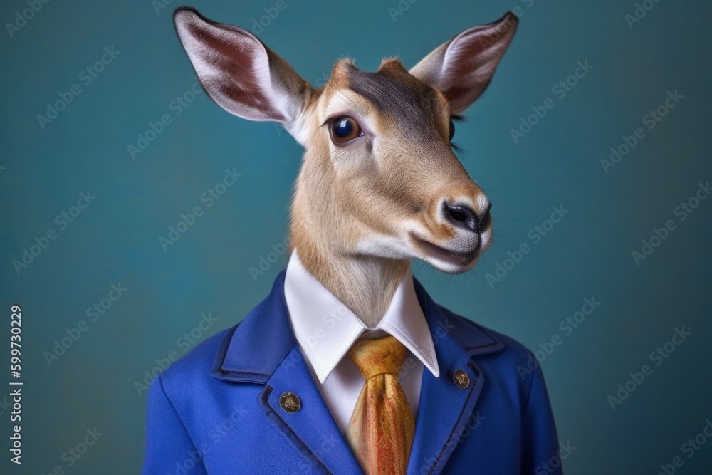 Anthropomorphic deer dressed in a suit like a businessman. business ...