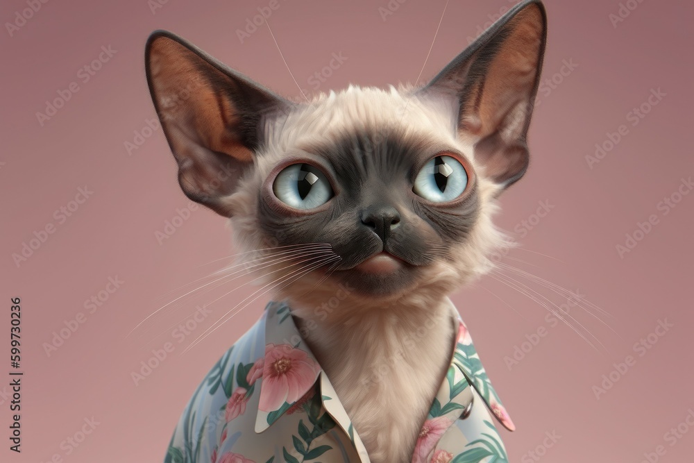 Anthropomorphic cat Siamese dressed in human clothing. humanized animal ...