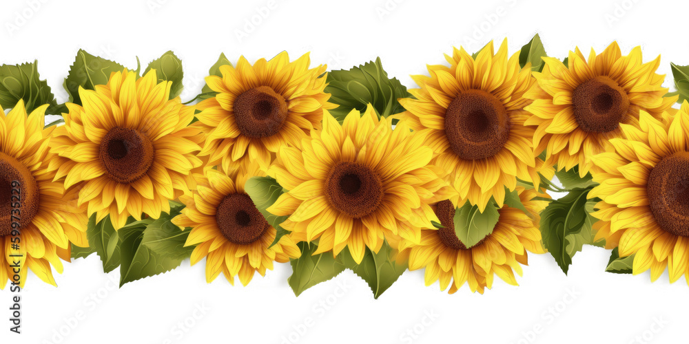 Sunflowers Border Seamless Tile Isolated on Transparent Background ...