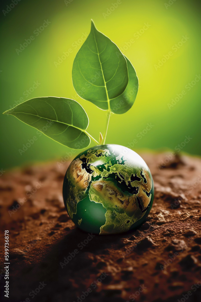 World Environment Day a green globe with a leaf shoot growing from it ...