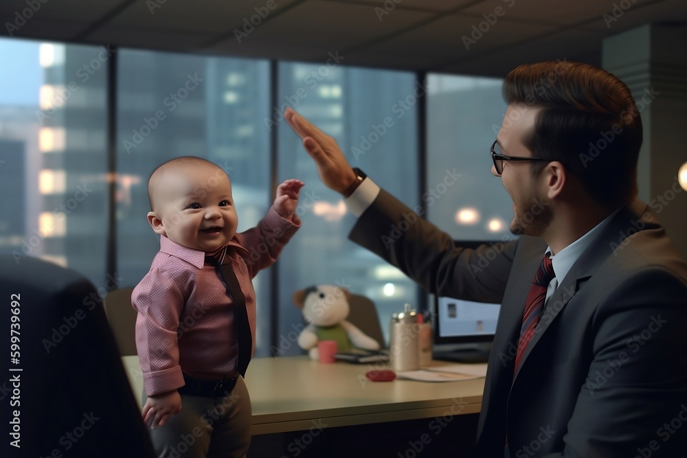 Baby giving a high five for a successful collaboration with a project ...